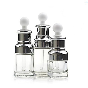 3PCS 50ml Empty Portable Refill Clea Glass Essential Oil Dropper Bottles with White Cap Silver Circle and Glass Droppers for Cosmetic Essential Oils Lab Chemicals Colognes Perfumes Other Liquids