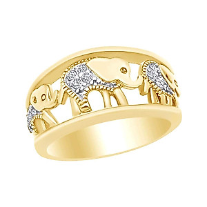 AFFY Round Shape White Cubic Zirconia Fashion Elephant Band Ring in 14k Yellow Gold Over Sterling Silver Ring Size-11