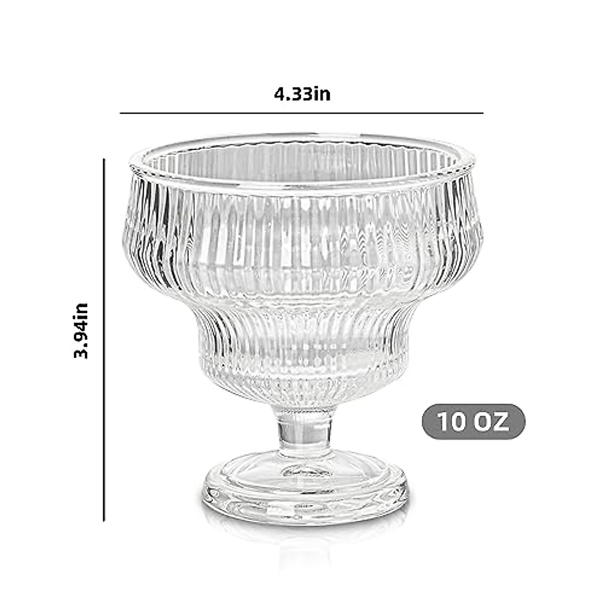 INSETLAN Ice Cream Sundae Glass Bowl Set of 4, Clear Stripes Footed Dessert Bowls 10oz, Glass Dessert Cups Perfect for Sundae, Ice Cream, Fruit, Salad, Cocktail, Trifle