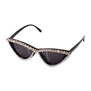 Testudineus Vintage Cat Eye Diamond Crystal Sunglasses for Women Oversized Plastic Frame