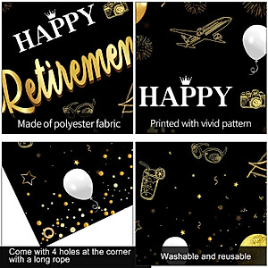 Happy Retirement Party Door Banner Decorations, Gold Black Retired Door Cover Party Supplies for Women Men, Retirement Photos Booth Backdrops Party Door Decor Sign