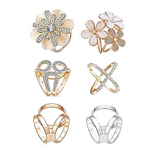6pcs Women's Fashion Flover Faux Pearl Crystal Rhinestone Scarf Ring Buckle Clip