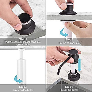 SAMODRA Kitchen Sink Soap/Lotion Dispenser, Brass Pump Head Oil Rubbed Bronze 17 OZ Bottle Built in Design Refill from The Top for Granite Thick Deck Installs