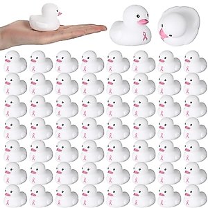 Libima 2 Inch Breast Cancer Awareness Rubber Ducks Bulk White Float Rubber Ducks Mini Rubber Ducks Bath Toy for Bath Baby Shower Birthday Gifts Breast Cancer Party Favors (48 Pcs)