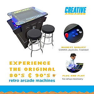 Creative Arcades Full Size Commercial Grade Cocktail Arcade Machine w/Riser | 2 Player | 60 Games | 22" LCD Screen | Square Glass Top | 2 Sanwa Joysticks | 2 Stools Included | 3 Year Warranty