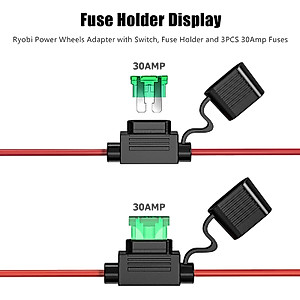Power Wheels Adapter for Ryobi, 18V Battery Conversion Kit with Switch, Fuse Holder and 3PCS 30Amp Fuses 14AWG Wire UIInosoo for RC Car DIY, for Ryobi 18V P108 P107 P102 P100 Li-ion & Ni-Cd Battery