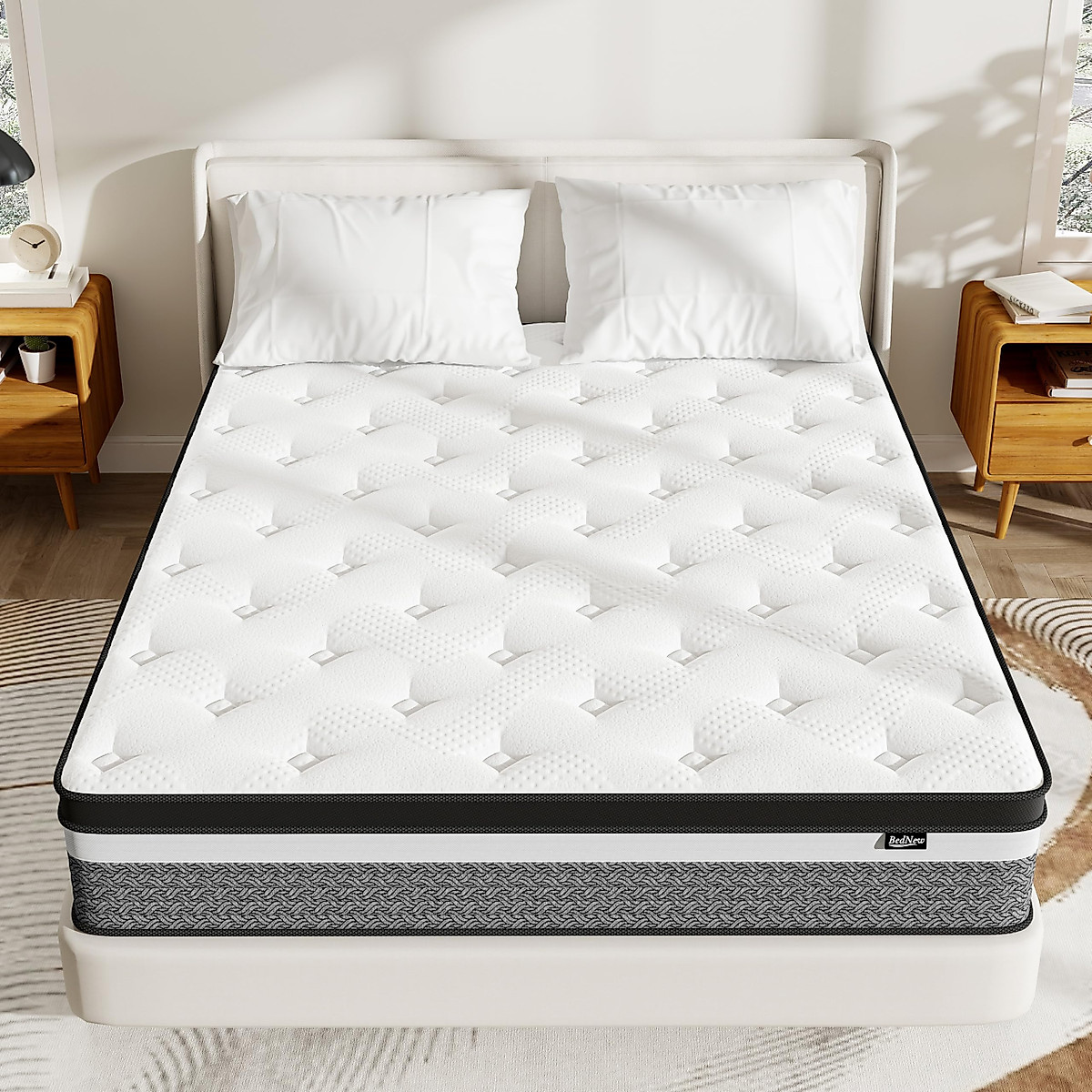 Bednew Queen Mattress, 14 Inch Hybrid Mattress with Gel Memory Foam & Individual Pocket Springs, Queen Size Bed Mattress in a Box, Pressure Relief & Motion Isolation, Medium Firm Mattress
