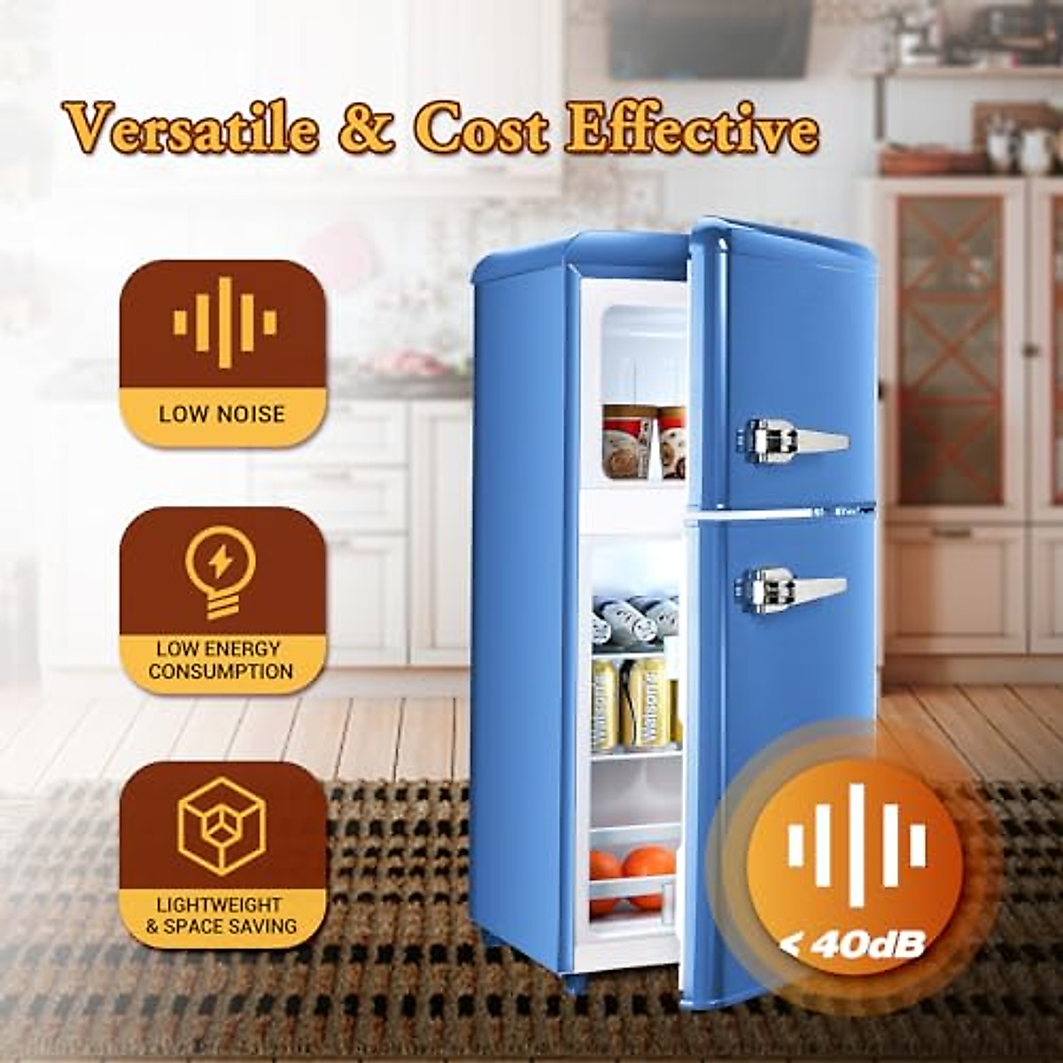 HOPDAY FLS-80G-BLUE Retro Compact Refrigerator, Blue