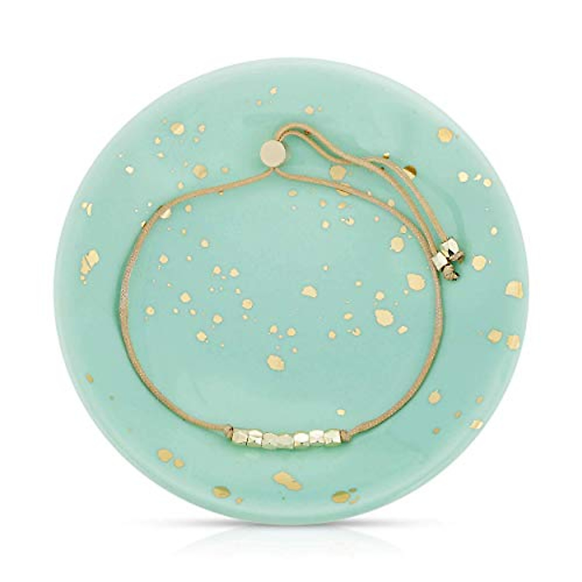 Lucky Feather 14k Gold Bead Bracelet and Jewelry Dish Set - Cute Inspirational Birthday and Friendship Gifts for Women and Teen Girls