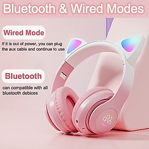 TOKANI Kids Headphones, Bluetooth Wireless Headphones for Kids Teens Adults, Over-Ear Bluetooth Headphones with Microphone, Cat Ear Headphones for Girls Women (New Pink)