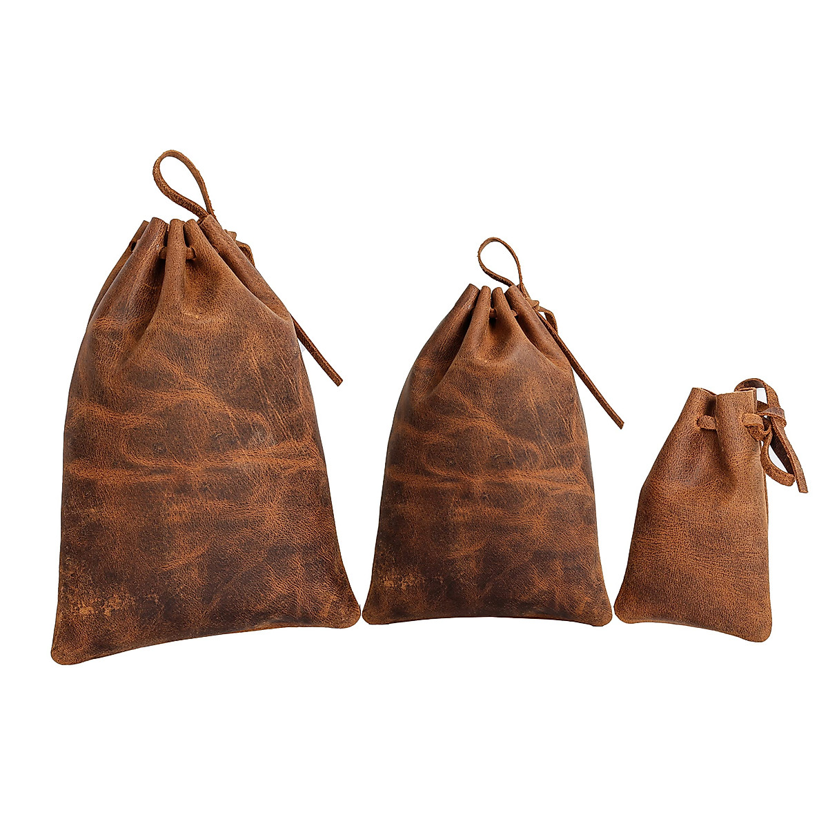 Leather Drawstring Pouch multipurpose Medieval coin waist bag (Vintage Brown, 21 cm x 15 cm)