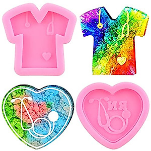 RFGHAC Doctor Theme Resin Molds Nurse Shirt Heart Stethoscope Silicone Keychain Mold Medical Emblem Resin Molds for DIY Handmade Necklace Jewelry Crafting Making Set of 6