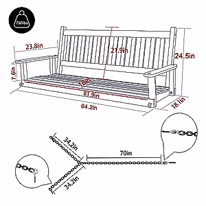 MUPATER Outdoor Patio Hanging Wooden Porch Swing 5FT with Chains, 3-Person Heavy Duty Swing Bench for Garden and Backyard, White