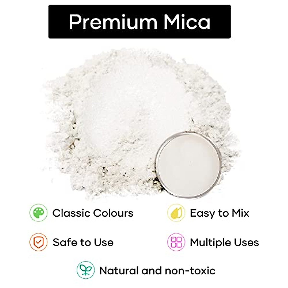 HTVRONT Mica Powder for Epoxy Resin - 1.76 oz/50g White Mica Powder, Natural Mica Pigment Powder, Non-Toxic Mica Powder for Soap Making, Resin, Candle Making, Bath Bomb, Slime Pigment