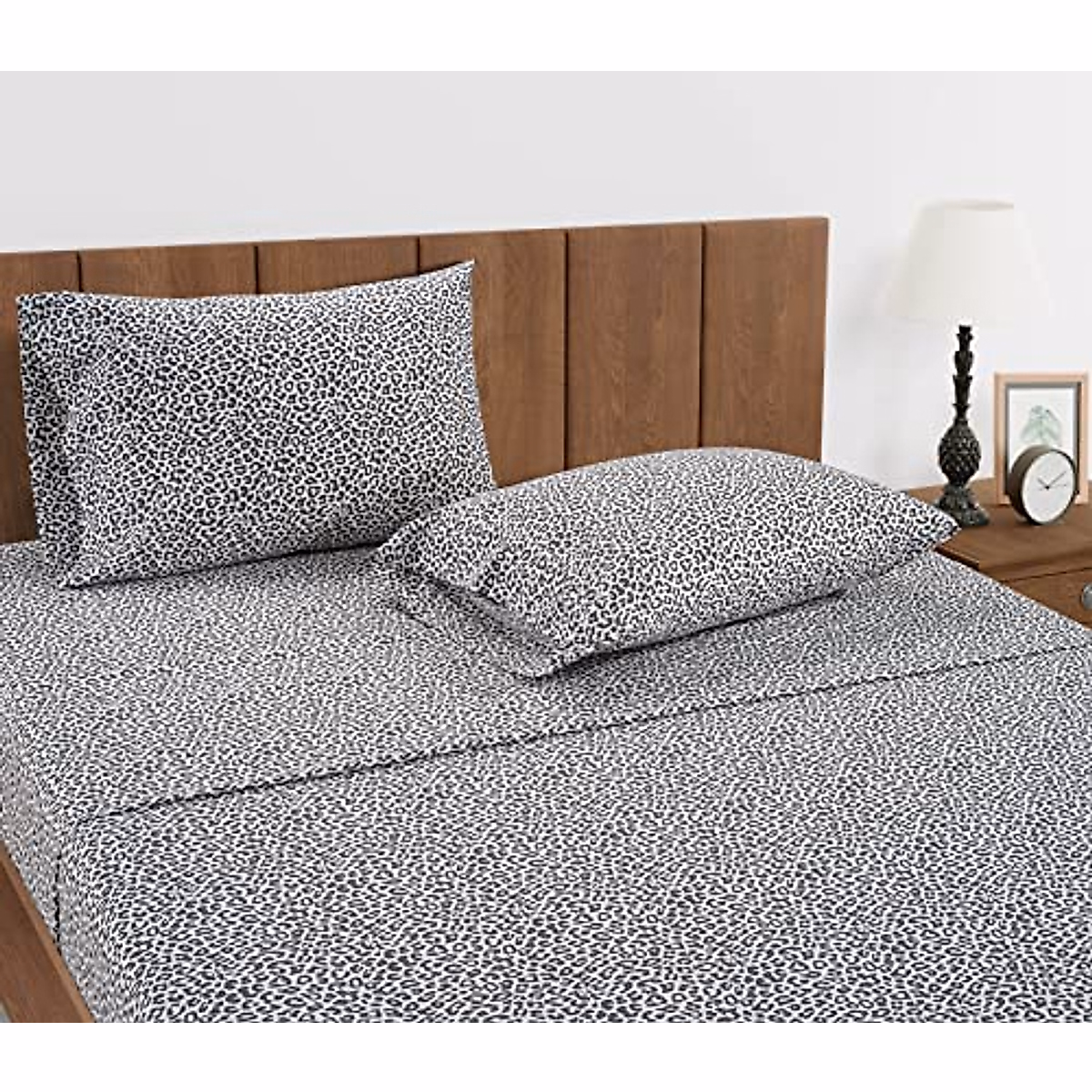 LANE LINEN 100% Organic Cotton Full Sheets Set 4-Piece Pure Percale Long Staple Bedding Breathable Fits Mattress Upto 15" Deep - Cheetah