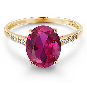 Gem Stone King 10K Yellow Gold 10X8MM Oval Gemstone Birthstone & White Diamond Engagement Ring | Yellow Gold Ring For Women | Available in Size 5-9