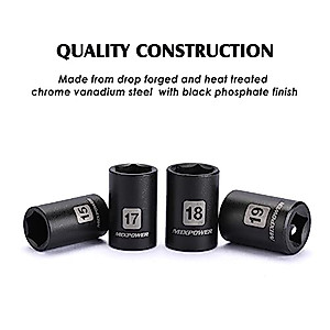 MIXPOWER 14 Pieces 1/2-Inch Drive Shallow Impact Socket Set, 11-32mm, CR-V, Metric, 6 Point, Shallow, 14 Pieces 1/2" Dr. Shallow Socket