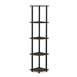 Furinno Turn-N-Tube 5 Tier Corner Display Rack Multipurpose Shelving Unit, 1-Pack, Dark Brown Grain/Black & Simplistic Set of 2 End Table, Espresso/Black