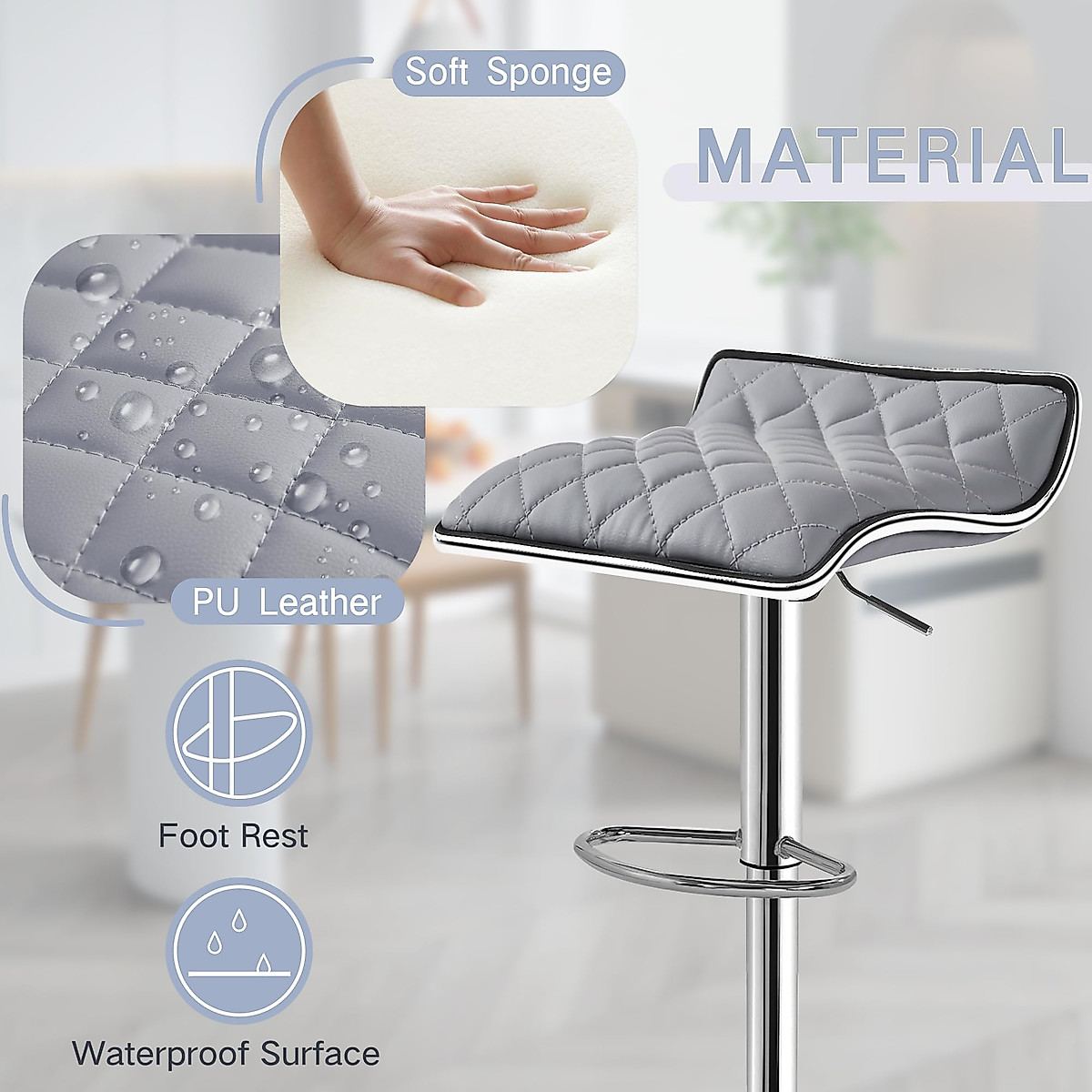 VECELO Adjustable Bar Stools Set of 2, Bar Height Stools for Kitchen Counter