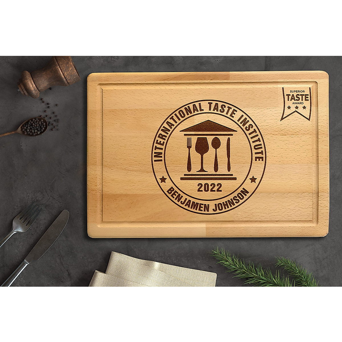 Personalized Wood Cutting Board, Best Friend Gifts, Chef Award, International Superior Taste Award, Customizable Anniversary and Birthday Gift for Women or Men, Cooking Handmade Gift, Taste Institute