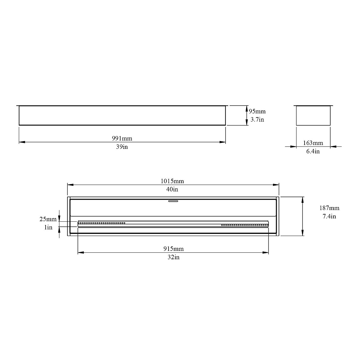 40 Inch Indoor Fireplace Insert - Ventless Ethanol Burner - EHB4000