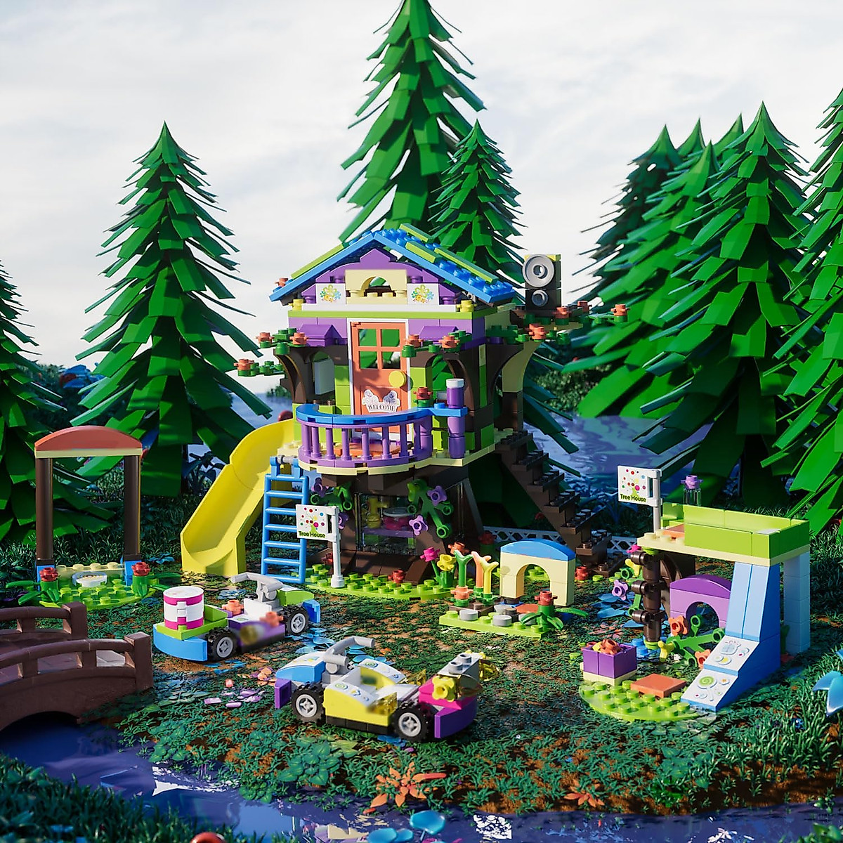 1274 Pieces Friends Tree House Summer Pool Party Building Kit, Friends Treehouse Swimming Pool Building Set with Storage Box, Creative Building Blocks Toy Birthday Gifts for Kids Girls Aged 6-12