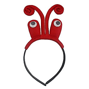 Lobster Antenna Headpiece With Eyeballs, Crab Claws Gloves Headband Mitt Kit - Crawfish Costume Accessories Set Red, One Size