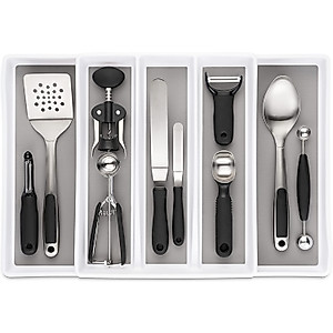 SESENO Expandable Utensil Tray Drawer Organizer, 5 Compartment Adjustable Serving Utensils Holder, Multi-Purpose Storage for Kitchen, Office, Bathroom Supplies