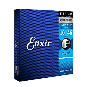 Elixir Strings, Electric Guitar Strings, Nickel Plated Steel with POLYWEB Coating, Longest-Lasting Warm Tone with Comfortable Feel, 6 String Set, Light 10-46