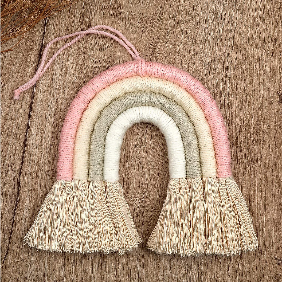 YMVV Rainbow Macrame,Woven Boho Rainbow Wall Hanging with Tassels,Cute Wall Decor for Nursery,Suitable for Festival Ornaments Baby Shower Wedding Pink Rainbow Decor(5.5 x 0.5 x 5)