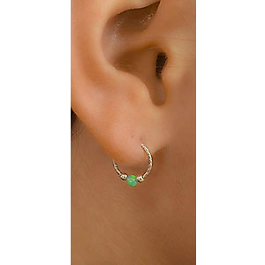 Silver Hoop Earrings - Dainty Hoop Earrings with Green 3mm Opal - Small 20 Gauge Cartilage Earring - A Pair Of 2 Huggie Hoop Earrings