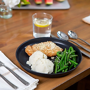 Grow Forward Premium Wheat Straw Plates - 10 Inch Hard Plastic Plates Reusable - Unbreakable Microwave Safe Deep Dinner Plates Set of 8 - Outdoor Plates for Patio, Camping, Picnic, Kids - Midnight