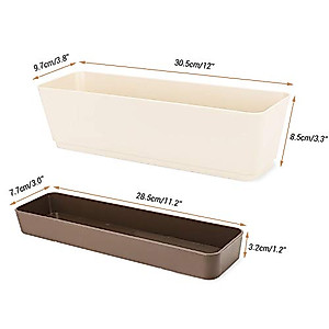 SUREAM 3 Pack Indoor Window Box Planter, 12x3.8 Inch Rectangle Herb Planter with Tray, Modern Small Succulent Cactus Flower Plastic Plant Pot for Window Sill, Garden Balcony, Office Shelf Decoration
