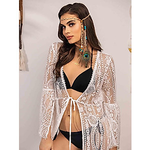 Campsis Indian Peacock Feather Headbands Boho Princess Head Chain Bule Adjust Headdress Handmade Rope Hair Accessories for Women and Girls (G)