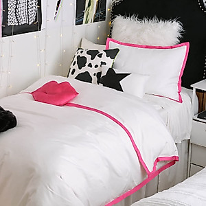 Dormify Border Duvet Cover & Sham Set | Includes 1 Duvet Cover & 1 Standard Sham | Twin/Twin XL Comforter Set | Bedding | Hot Pink & White | Supersoft Bedding Essentials | Dorm or Bedroom Essential