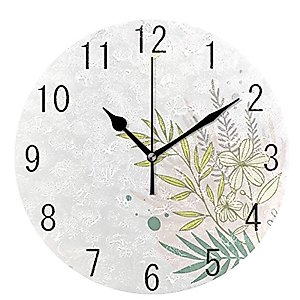 Flower Silent Round Wall Clock, Floral Non-Ticking Decorative Battery Operated Quiet Clock for Living Room Home Office School Kitchen,Small, 10 inch Desk Clock