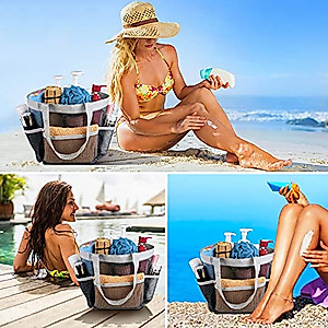 8 Pocket Mesh Shower Caddy Basket Portable, Toiletry Caddy Organizer for Bathroom College Dorm Room, Gym, Showers, Swimming, Travel Essentials and for Bathroom Accessories (Gray)