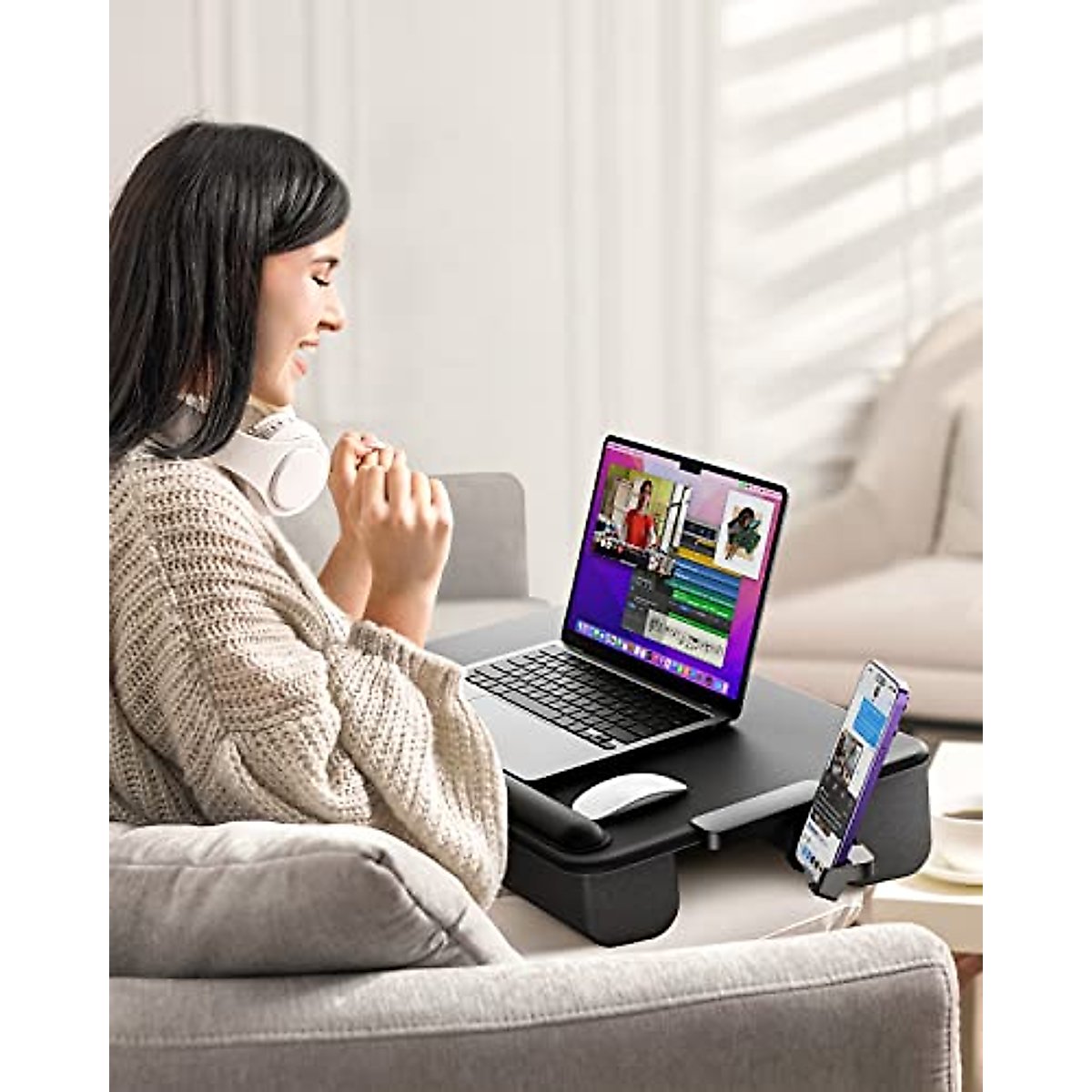 SAIJI Laptop Lap Desk, Portable Laptop Desk for Bed - Fits Up to 17" Laptop & MacBook,Lightweight Tray Table with Storage Drawer, Lap Desk with Cushion, Lap Computer Desk for Laptop