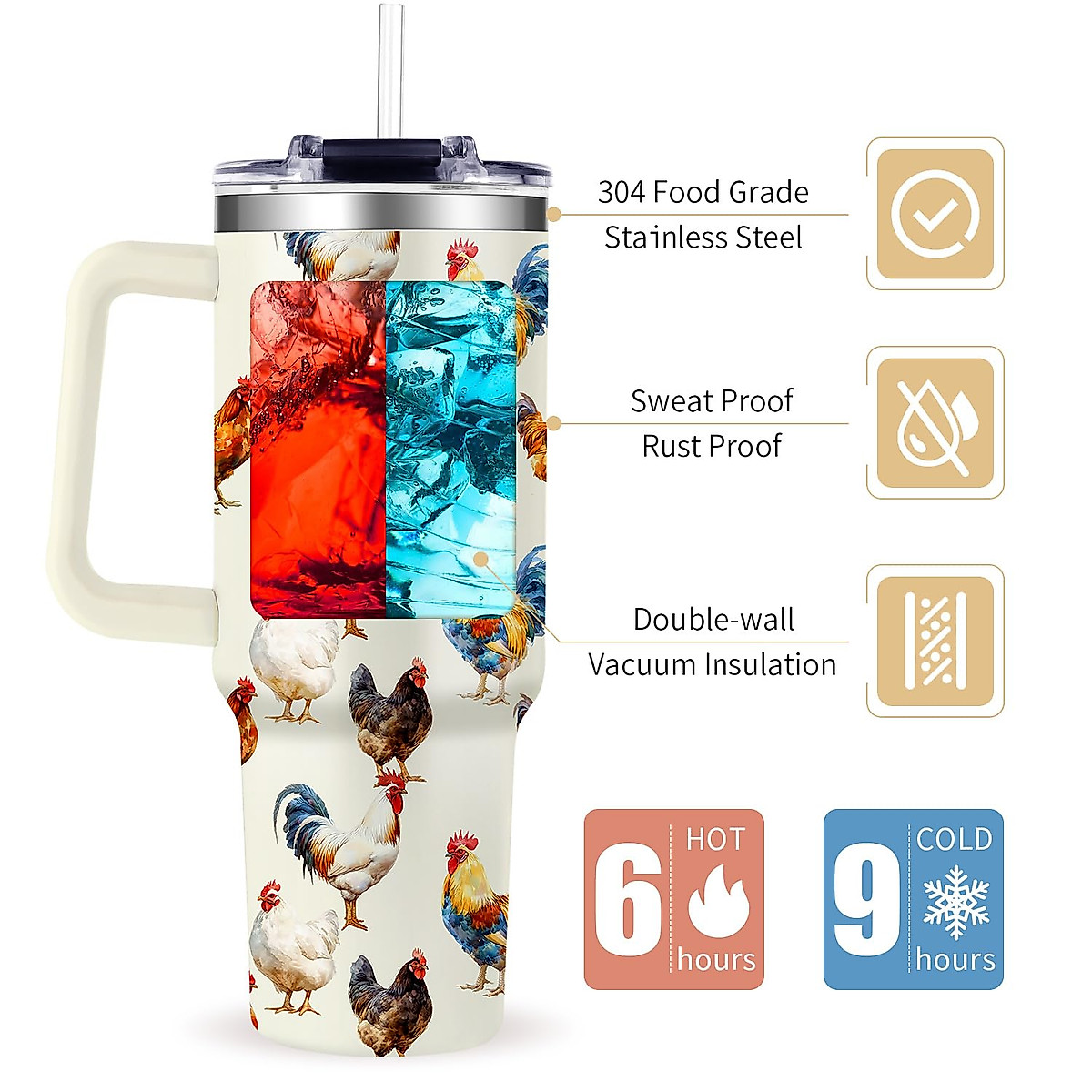 Gooddooes Chicken Lady Gifts,40oz Womens Tumbler with Handle,Chicken Lady Tumbler,Funny Chickens Cups Gift for Chickens Lovers Mom Women Wife Gifts for Mothers Day Birthday Christmas Valentines