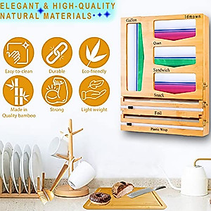 IDMOWN Ziplock Bag Organizer, Foil And Plastic Wrap Organizer, 6 In 1 Kitchen Drawer Organizer Compatible With Gallon Quart Sandwich Snacks, Wrap Dispenser With Cutter, Cutting Board and Washing Brush