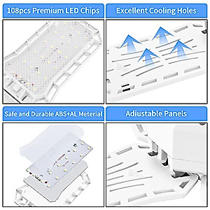 Mutois LED Garage Light, 2-Pack Garage Lights Ceiling LED Shop Light 100W Deformable Garage Lights Bulb E26/E27 6500K LED Garage Lighting, Garage Lights for Garage Workshop Basement Warehouse Barn