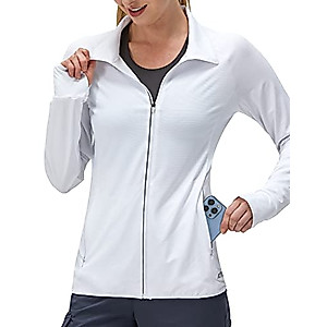 Women's UPF 50+ UV Sun Protection Clothing Long Sleeve Athletic Hiking Shirts Lightweight SPF Zip Up Outdoor Jacket (White,M)