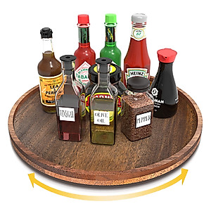 Nunemosk 13" Lazy Susan Turntable Walnut Wood, Kitchen Turntable Storage Food Bin Container for Kitchen Cabinets, Pantry, Refrigerator, Counter top (Walnut Wood)