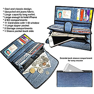 Bijoux De Ja Upcycling Blue Denim Large Capacity Money Flap Roomy Long Wallet Purse Clutch for Women BMW014