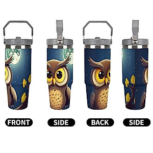 SYJTGDE Large Capacity Car Cup Owl And Yellow Moon Fashionable Upgrade Car Cup Advanced And Beautiful Travel Cup