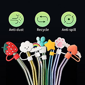 AUGSUN 8Pcs Straw Covers, Straw Tips Cover Reusable Drinking Straw Toppers, Glass Straws Protector Silicone Cloud Shape Straw Caps for 6-8mm Straws