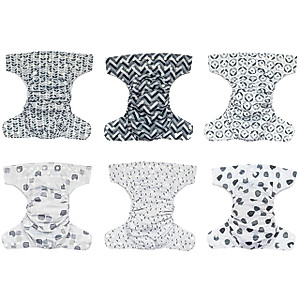 Simple Being Reusable Cloth Diapers, Double Gusset, One Size Adjustable, Washable Soft Absorbent, Waterproof Cover, Eco-Friendly Unisex Baby Girl Boy, six 4-Layers Microfiber Inserts (Greys)