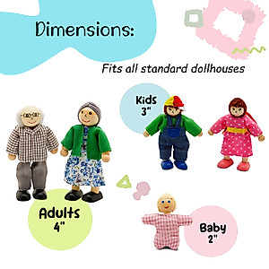 Wooden Dollhouse Family Set - 8 Piece Kit with Mom, Dad, Grandparents, Children, Baby and Dog – 100% Natural Wood, Nontoxic Paint, Smooth Edges