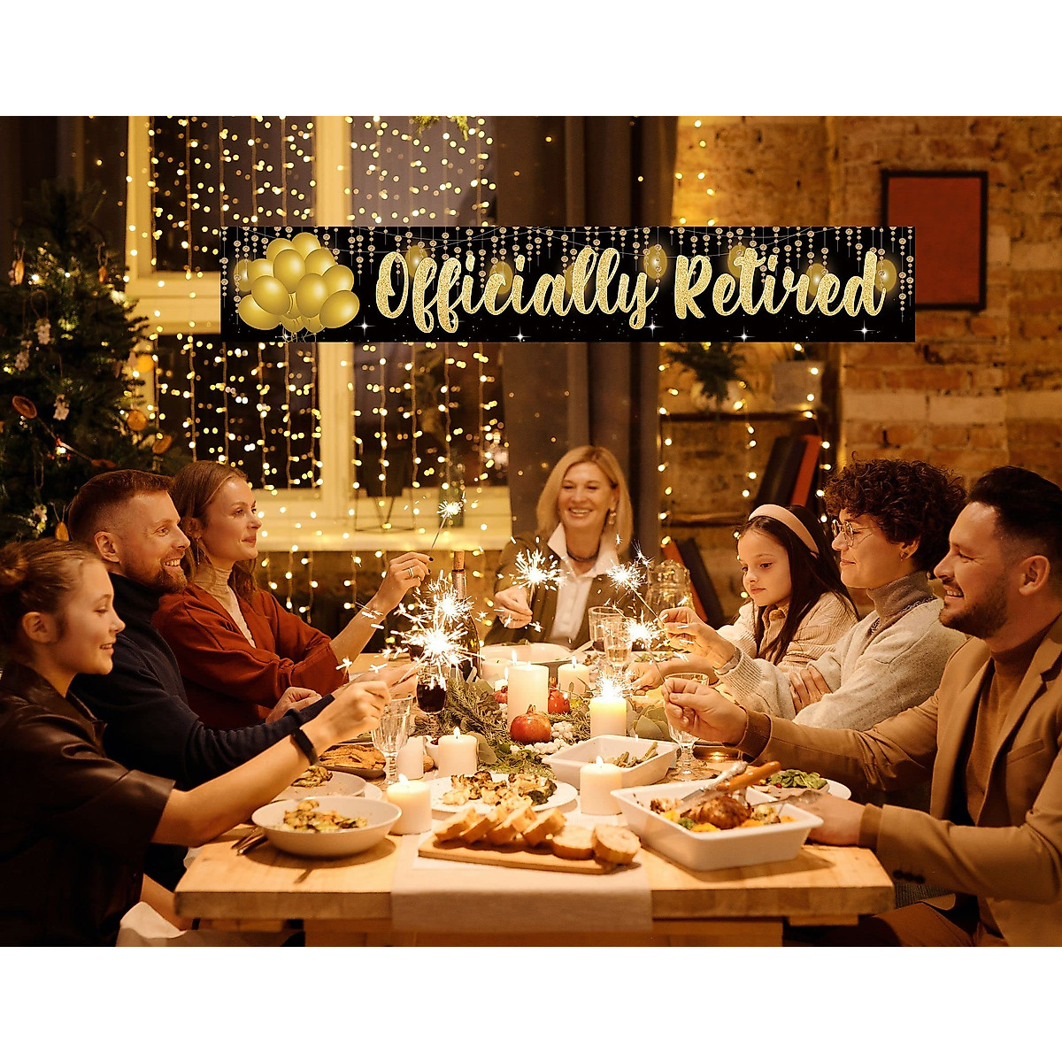 Officially Retired Banner Decorations, Large Happy Retirement Party Décor Supplies Porch Sign for Outdoor Indoor (9.8x1.6ft)