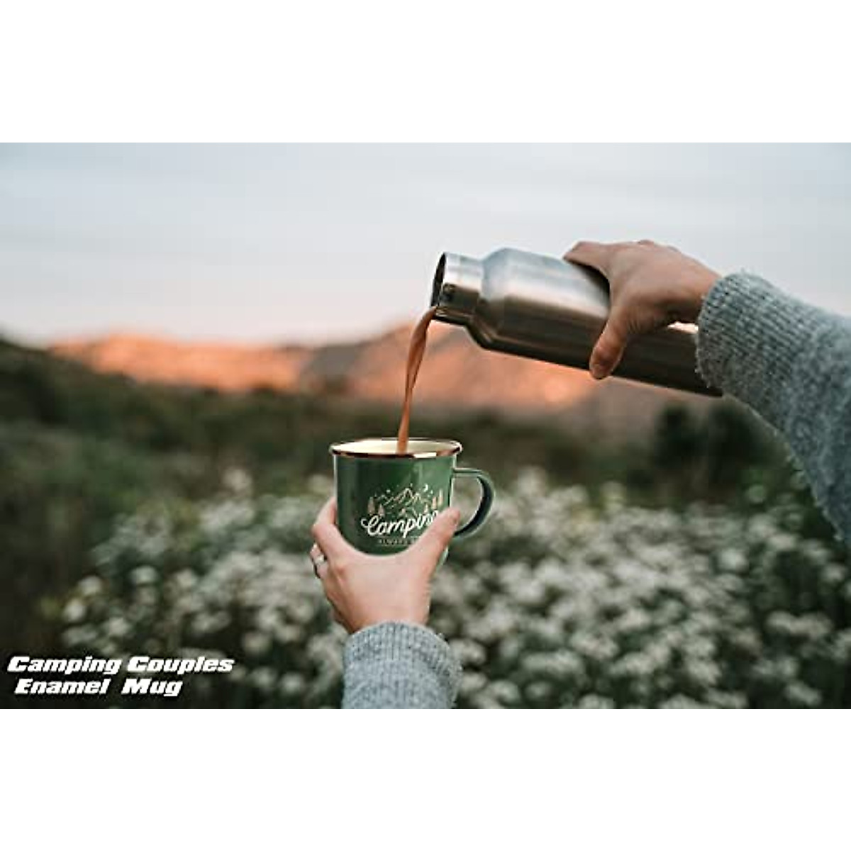 Roadmap Camping Gifts Camping Mugs Set of 2 Travel Holiday Enamel Coffee Cup 17OZ Big Capacity 304SS Golden Rim for Drinking Outdoor Couples Anniversary Wedding Christmas Valentines Day His and Hers